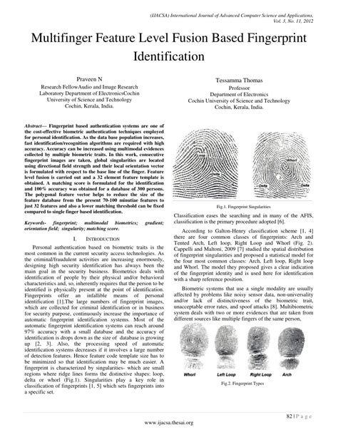Pdf Multifinger Feature Level Fusion Based Fingerprint Identification