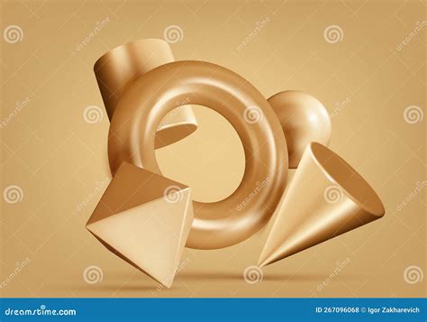 3d Abstract Background Falling Geometric Primitive Shapes Vector Stock Illustration