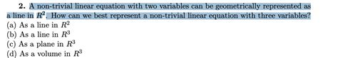 Solved 2 A Non Trivial Linear Equation With Two Variables Chegg Com