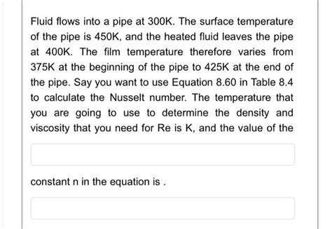 Solved Fluid Flows Into A Pipe At 300 K The Surface Chegg Com