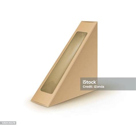 벡터 브라운 빈 골판지 삼각형 샌드위치 식품 선물 플라스틱 창 모의 다른 제품에 대한 상자 포장을 꺼내 흰색 배경에 고립 닫기 3차원 형태에 대한 스톡 벡터 아트 및 기타