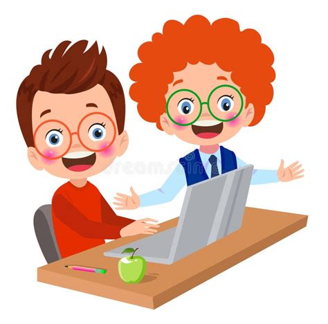 Cute Little Boy Working At The Computer Stock Vector Illustration Of