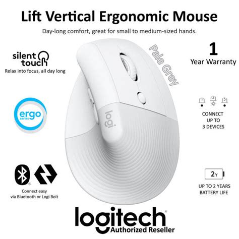 Logitech Lift Vertical Ergonomic Mouse Pale Grey เม้าส์แนวตั้งสีขาว ของแท้ ประกันศูนย์ไทย 1ปี