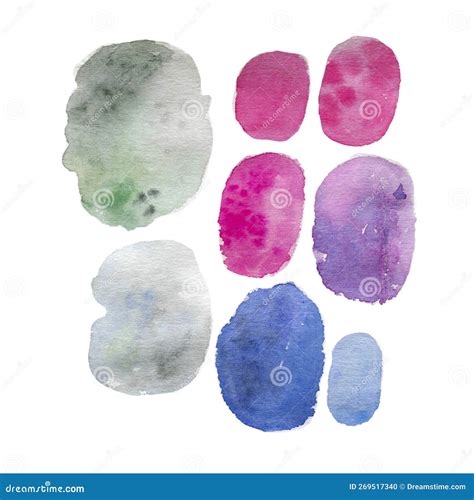 Watercolour Simple Abstract Blobs Clip Art Different Spots Hand Drawn Objects Isolated