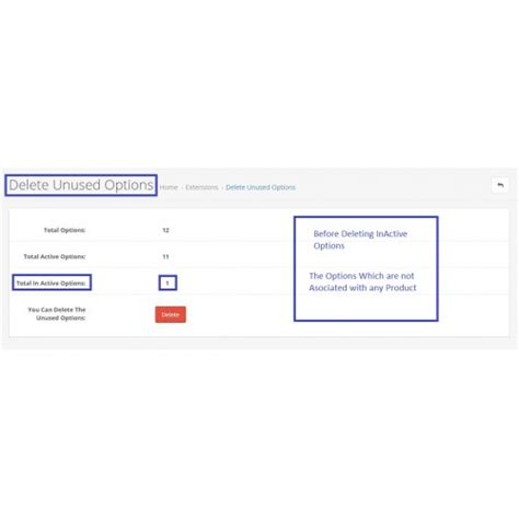 OpenCart Delete Unused Options