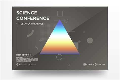 과학 회의 초대 개념입니다 레인 보우 그라데이션 부드러운 파스텔 색상으로 삼각형입니다 기하학적 형태와 미래의 배경입니다 배너 웹 페이지 포스터 전단지 잡지 페이지에 대 한