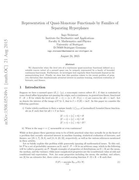 Representation Of Quasi Monotone Functionals By Families Of Separating Hyperplanes Deepai