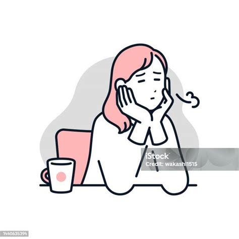 그녀의 뺨을 잡는 것에 대해 걱정하는 젊은 여성의 간단한 벡터 일러스트 소재 여자에 대한 스톡 벡터 아트 및 기타 이미지