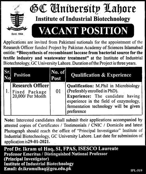 Gc University Lahore Jobs 2021 2024 Job Advertisement Pakistan