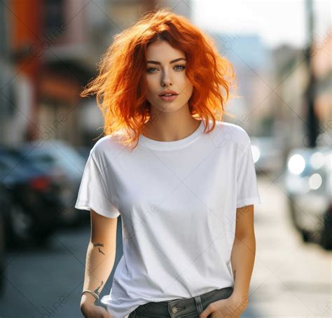 White T Shirt Mockup Redhead Female Mockup  Digital Download