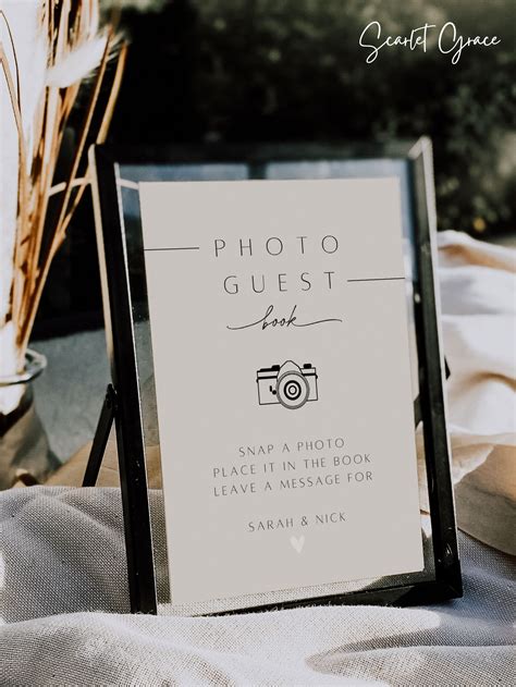 Modern Photo Guest Book Sign Printable Nude Beige Wedding Photo Guest Book Sign Template