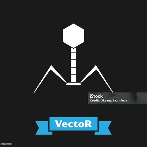 검은 색 배경에 격리 된 백색 박테리아 박테리오파지 아이콘 세균 감염 기호 현미경 세균은 질병 개념을 일으키는 원인이 됩니다 벡터 일러스트레이션 Rna에 대한 스톡 벡터