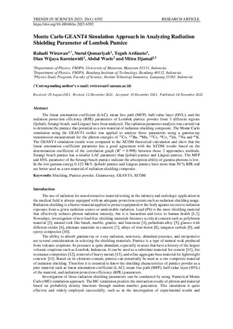 pdf monte carlo geant4 simulation approach in analyzing radiation