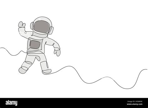 One Continuous Line Drawing Of Young Astronaut Scientist Exploring