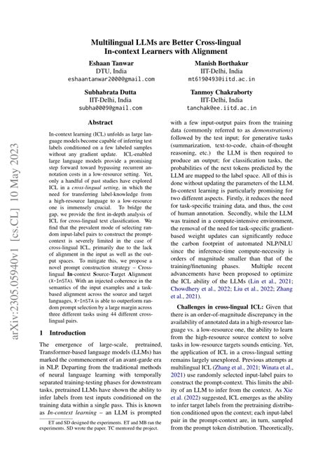 Pdf Multilingual Llms Are Better Cross Lingual In Context Learners With Alignment