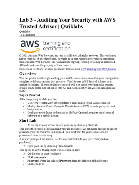Lab 3 Auditing Your Security With Aws Trusted Advisor Pdf Amazon Web Services Port