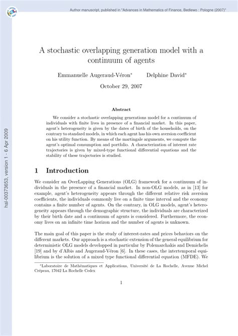 Pdf A Stochastic Overlapping Generation Model With A Continuum Of Agents