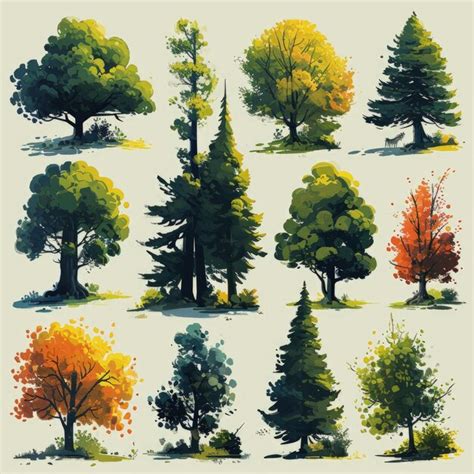 Flat Trees Vector Collection D Simple Design In The Style Of Playful Use Of Shapes Cardboard