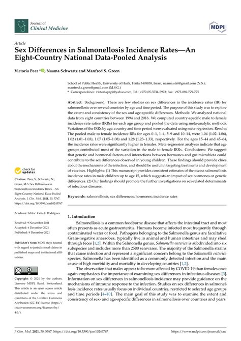 Pdf Sex Differences In Salmonellosis Incidence Rates—an Eight Country National Data Pooled