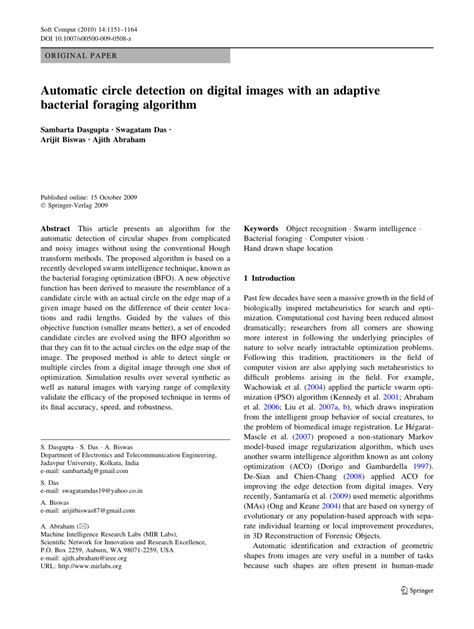 Pdf Automatic Circle Detection On Digital Images With An Adaptive Bacterial Foraging Algorithm