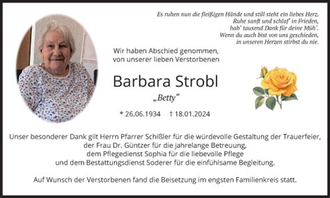 Traueranzeigen Von Barbara Strobl Trauermerkurde