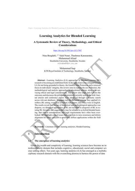 Pdf Learning Analytics For Blended Learning A Systematic Review Of Theory Methodology And
