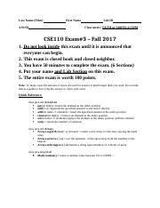 CSE110 F17 Exam3 Answer 1 1 Docx Last Name Print ASUID First Name