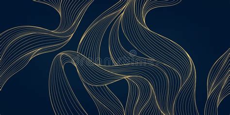Vector Wave Line Gold Background Japanese Abstract Art Texture Sea Flow River Fancy Curve