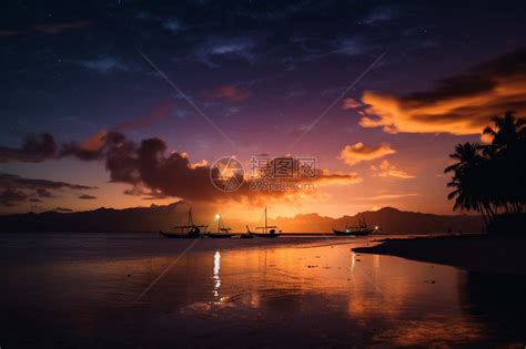 夕阳下的美丽海湾高清图片下载 正版图片600404198 摄图网