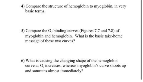 Solved 4 Compare The Structure Of Hemoglobin To Myoglobin