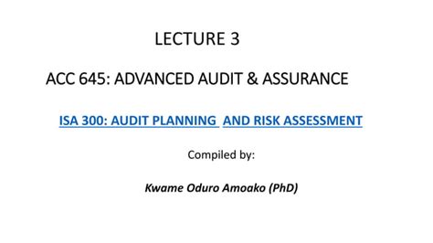 Advanced Auditing Lecture Lecture 3 Audit Planningpptx