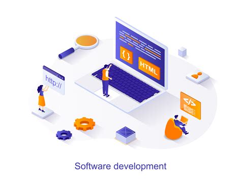 Software Development Isometric Web Concept People Program In Different