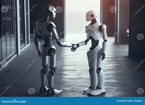 Human And Robot Meeting And Handshake Concept Of Future Interaction
