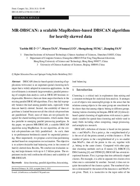 Pdf Mr Dbscan A Scalable Mapreduce Based Dbscan Algorithm For