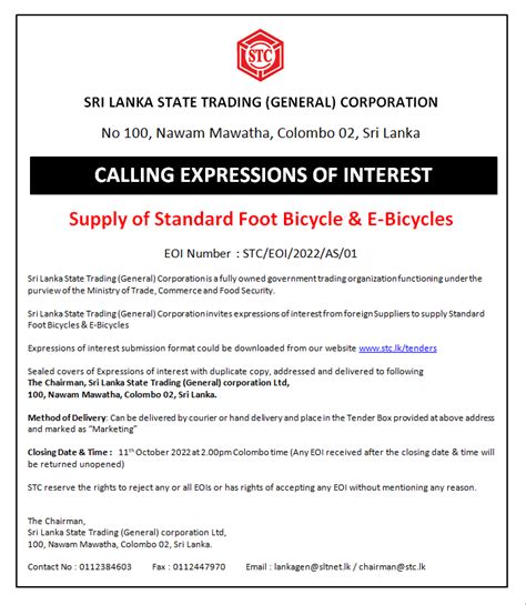Calling Expressions Of Interest Supply Of Foot Bicycle And E Bicycles Stc