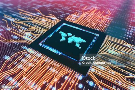 Komponen Elektronik Digital Papan Sirkuit Era Teknologi Peta Dunia Foto