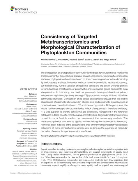 Pdf Consistency Of Targeted Metatranscriptomics And Morphological Characterization Of