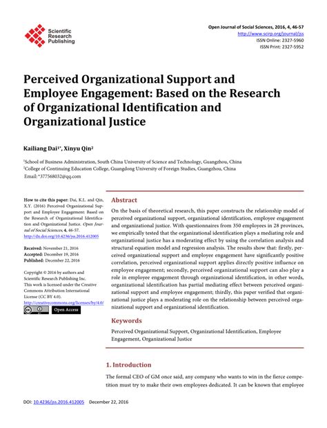Pdf Perceived Organizational Support And Employee Engagement Based