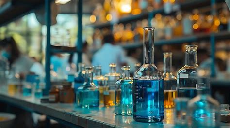 University Chemical Lab During Experiment With Periodic Table Of