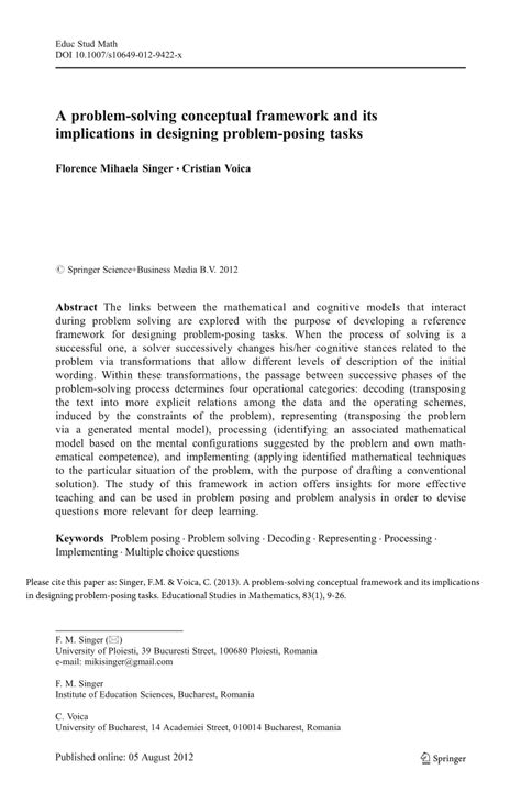 Pdf A Problem Solving Conceptual Framework And Its Implications In