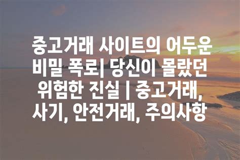 중고거래 사이트의 어두운 비밀 폭로 당신이 몰랐던 위험한 진실 중고거래 사기 안전거래 주의사항