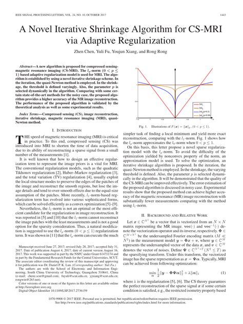pdf a novel iterative shrinkage algorithm for cs mri via adaptive regularization