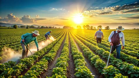 Farmers Working In A Field With A Man Working In The Background