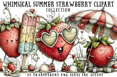 Whimsical Summer Strawberry Clipart Graphic By Revolutioncraft