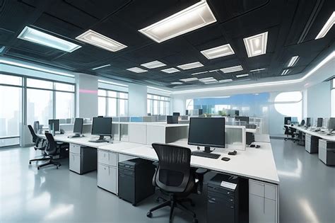 Premium Ai Image Modern Office Space With Desktops With Modern Computers Created With