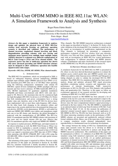 Pdf Multi User Ofdm Mimo In Ieee 80211ac Wlan A Simulation Framework To Analysis And Synthesis
