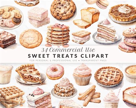 Watercolor Sweet Treats Clip Art Pngs Dessert Clip Art Clip Art
