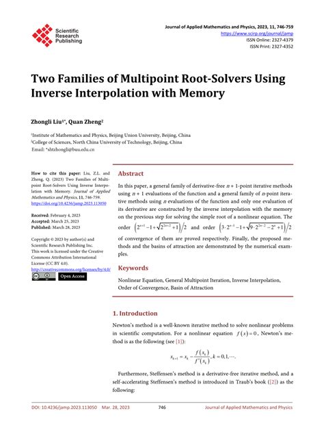 Pdf Two Families Of Multipoint Root Solvers Using Inverse