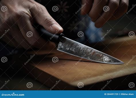 Man Sharpening Knife Pop Art Vector Illustration 266990128