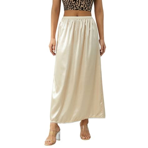 Womens Satin Half Slip Lace Long Underskirt Elastic Waist Long Slips